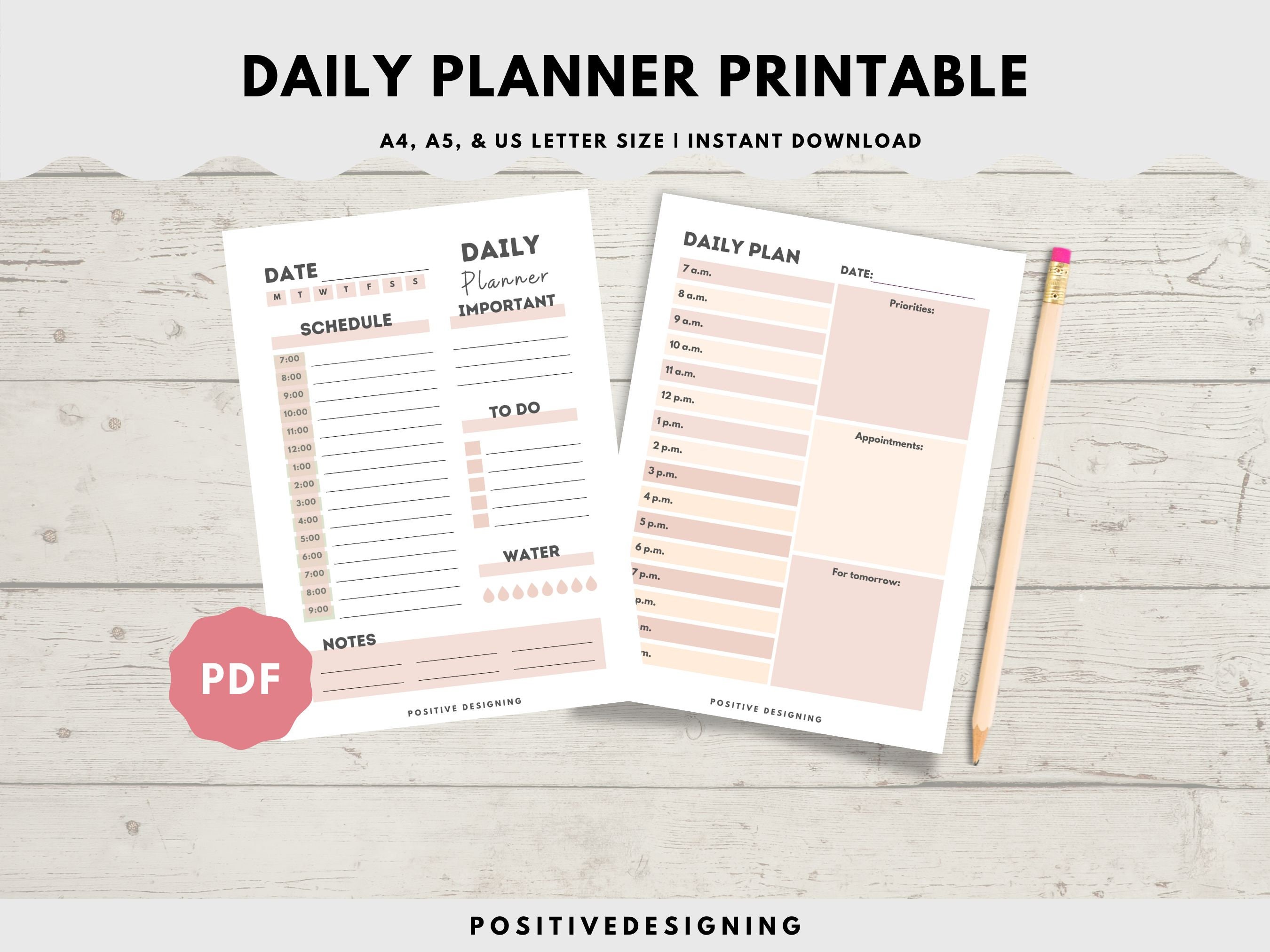 Undated Daily Planner Printable, Daily Planner Template Daily Planner ...