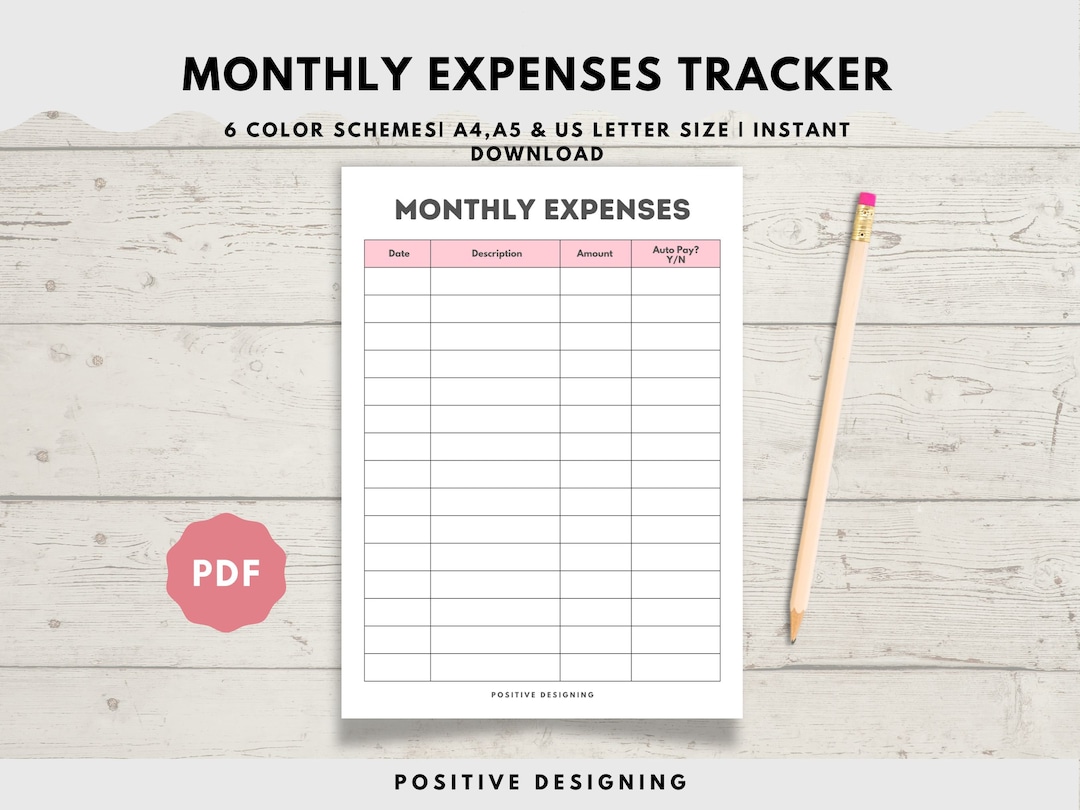 Monthly Expenses Tracker Printable, Spending Log, Purchase Recorder ...