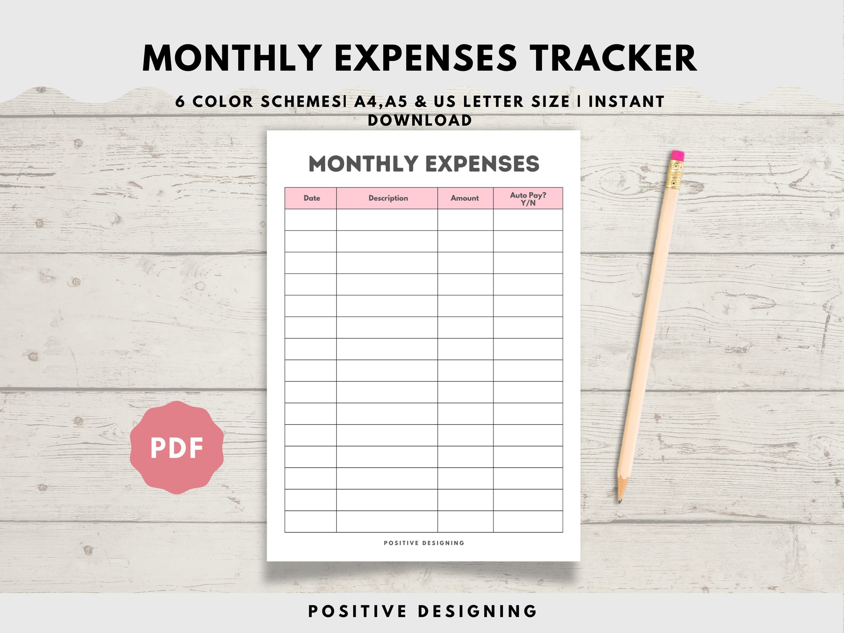 Monthly Expenses Tracker Printable, Spending Log, Purchase Recorder ...
