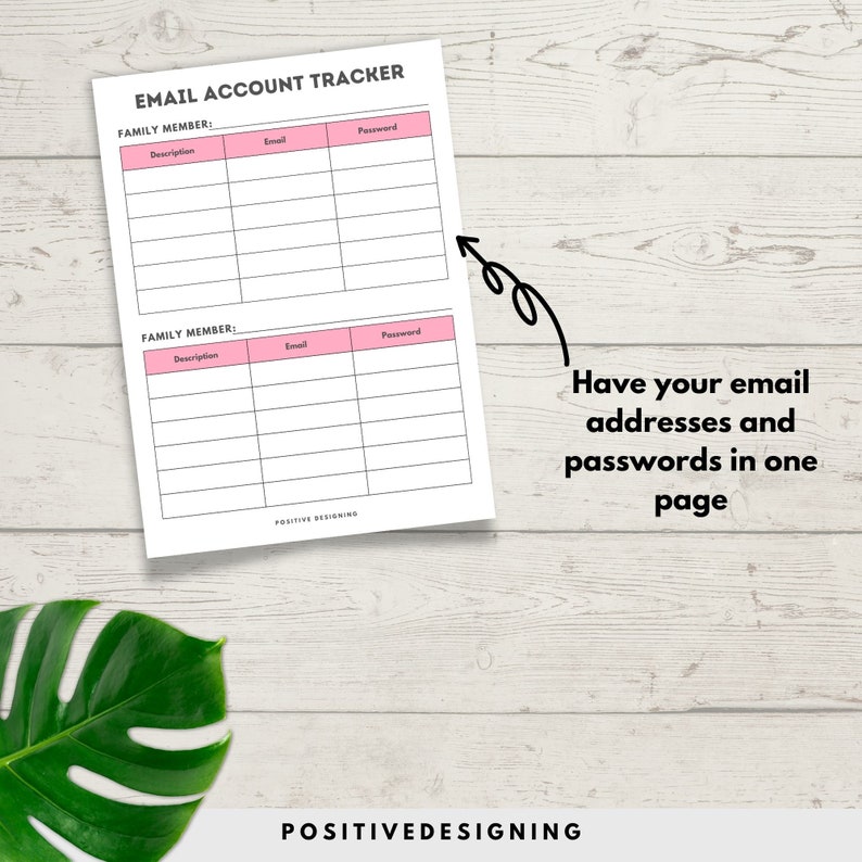 Email Account Tracker Printable, Email Saving Sheet, Password Tracker ...