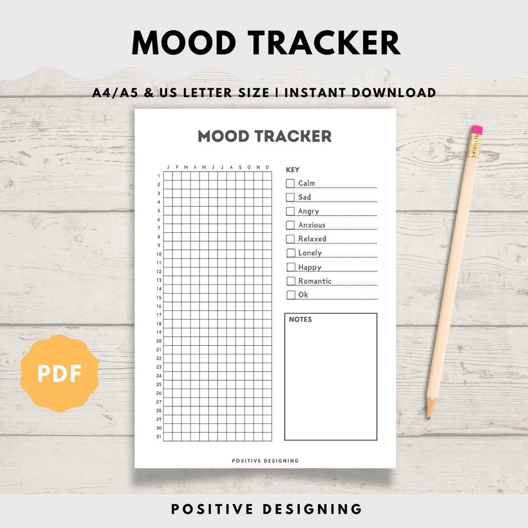 Mood Tracker Printable, A Year in Pixels, Mood Journal, Emotion Tracker ...