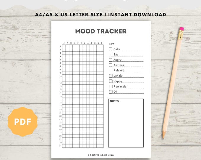 Mood Tracker Printable, A Year in Pixels, Mood Journal, Emotion Tracker ...