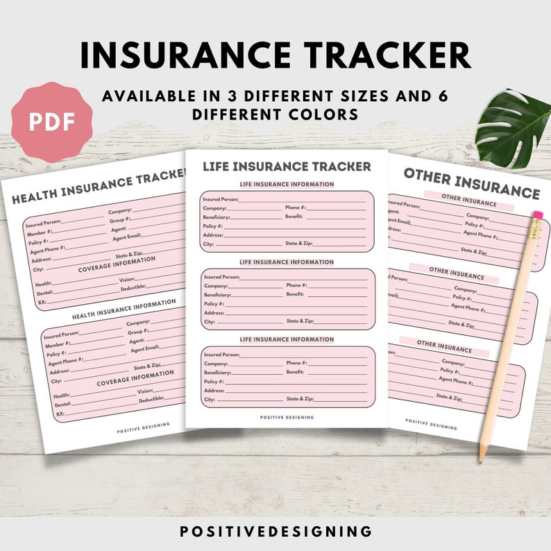 Insurance Tracker Printable Insurance Tracking Template - Etsy
