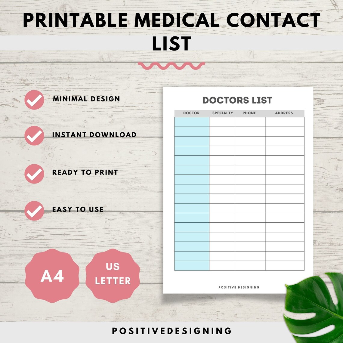 Printable Medical Contact List, Medical Tracker, Healthcare Contacts ...