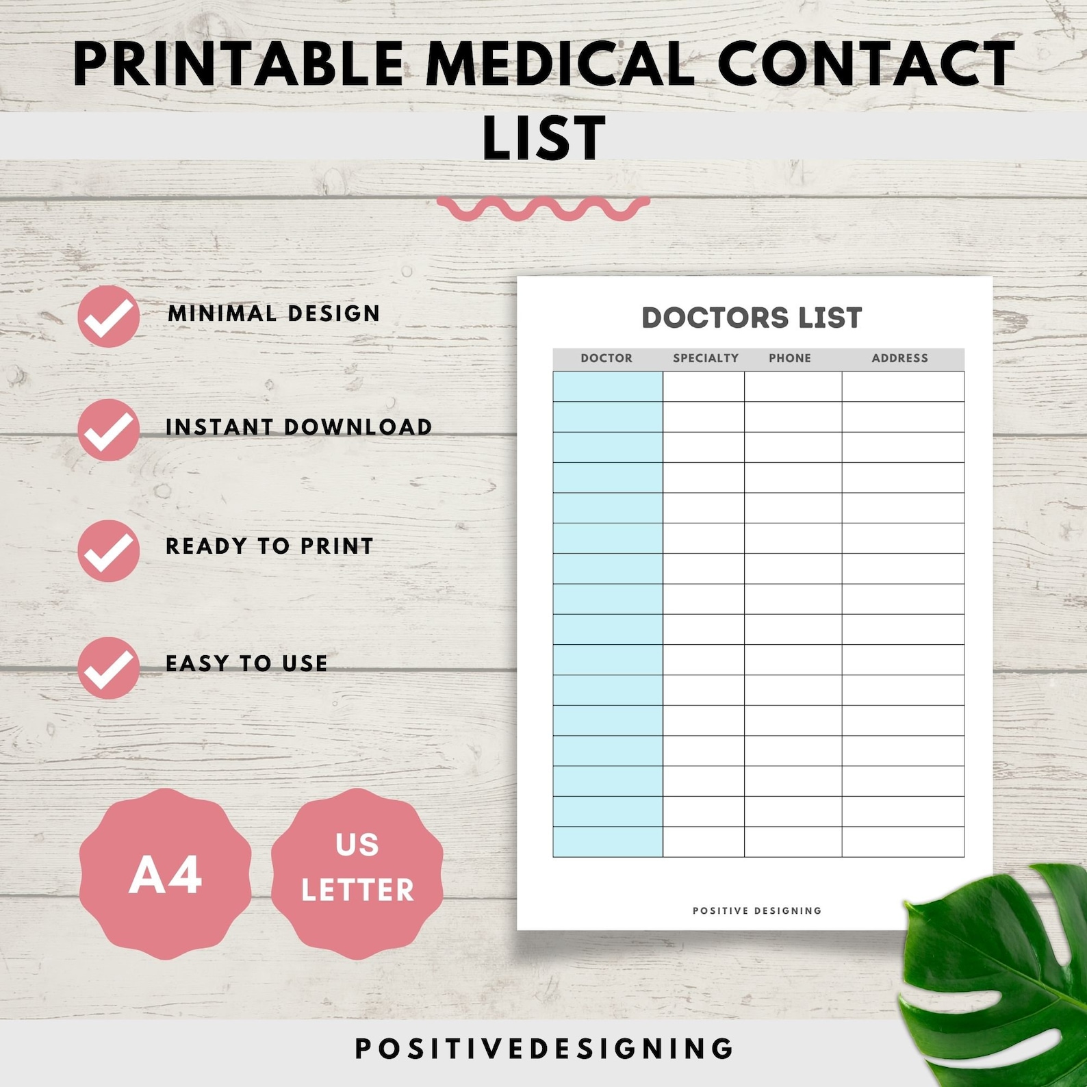 Printable Medical Contact List, Medical Tracker, Healthcare Contacts ...