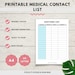 Printable Medical Contact List, Medical Tracker, Healthcare Contacts ...