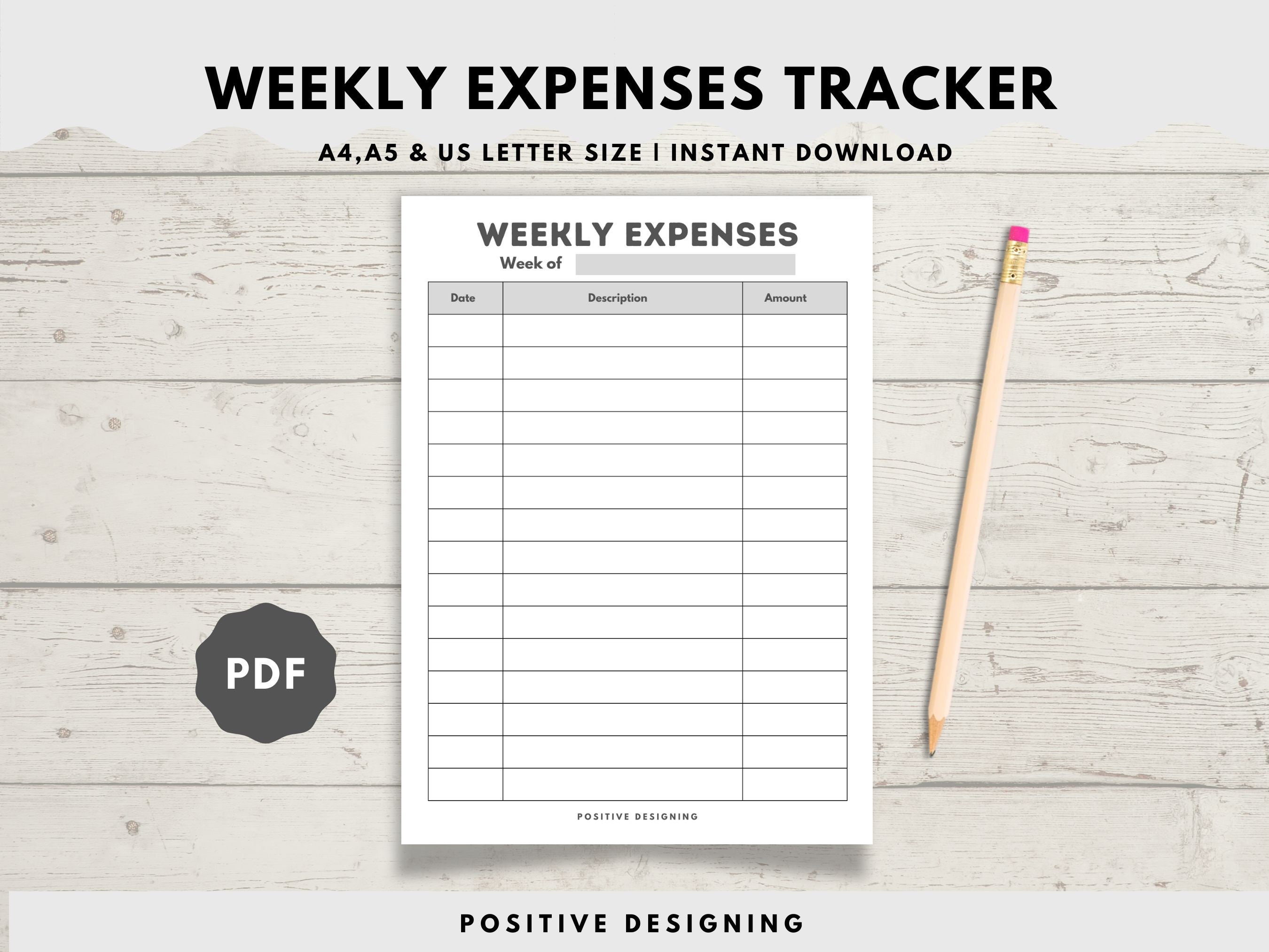 Weekly Expenses Tracker Printable, Spending Log, Purchase Recorder ...