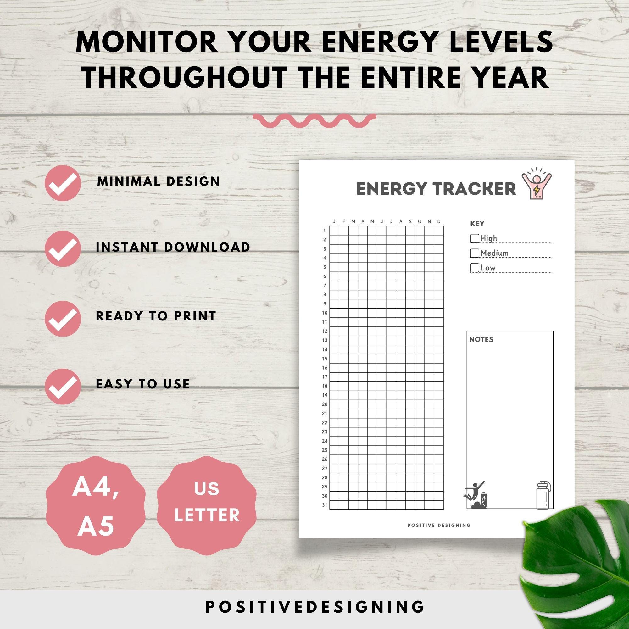 Energy Tracker Journal Page - Printable Mood Tracker - Daily Energy Log ...