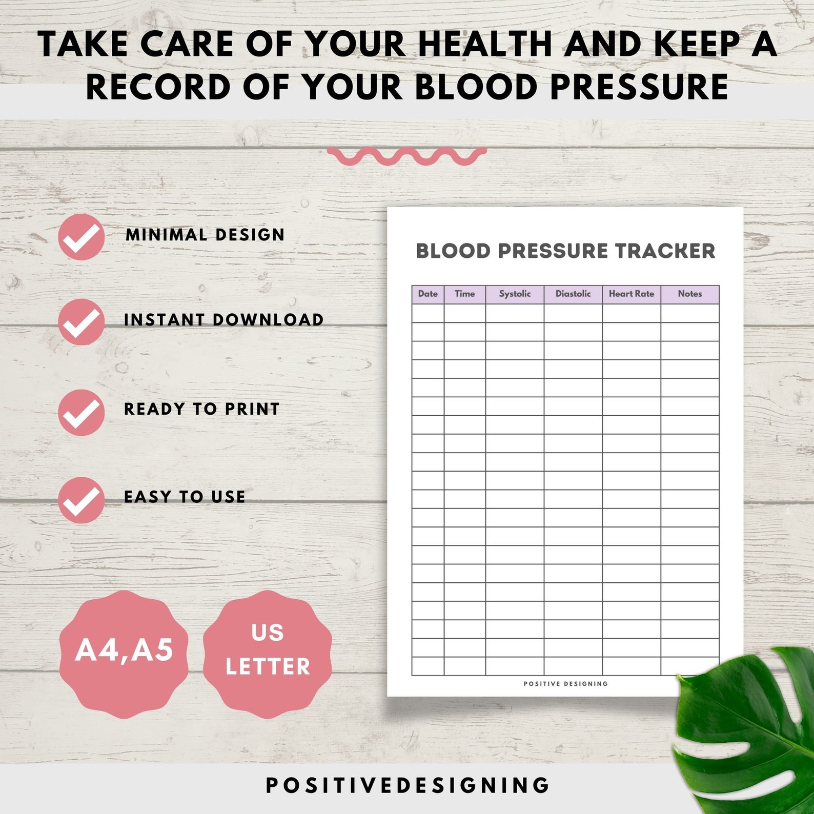 Blood Pressure Chart Printable - Instant Download, Medical Tracker ...