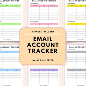 Email Account and Password Tracker, Printable Sheet (digital Download ...