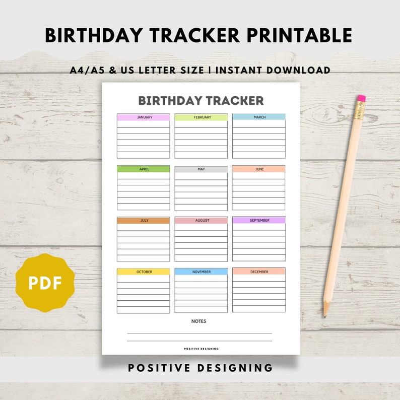 Birthday Tracker Printable Birthday List Birthday Planner - Etsy