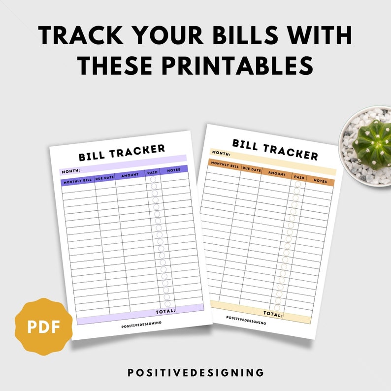 Monthly Bill Tracker Printable Bill Payment Tracker Bill - Etsy