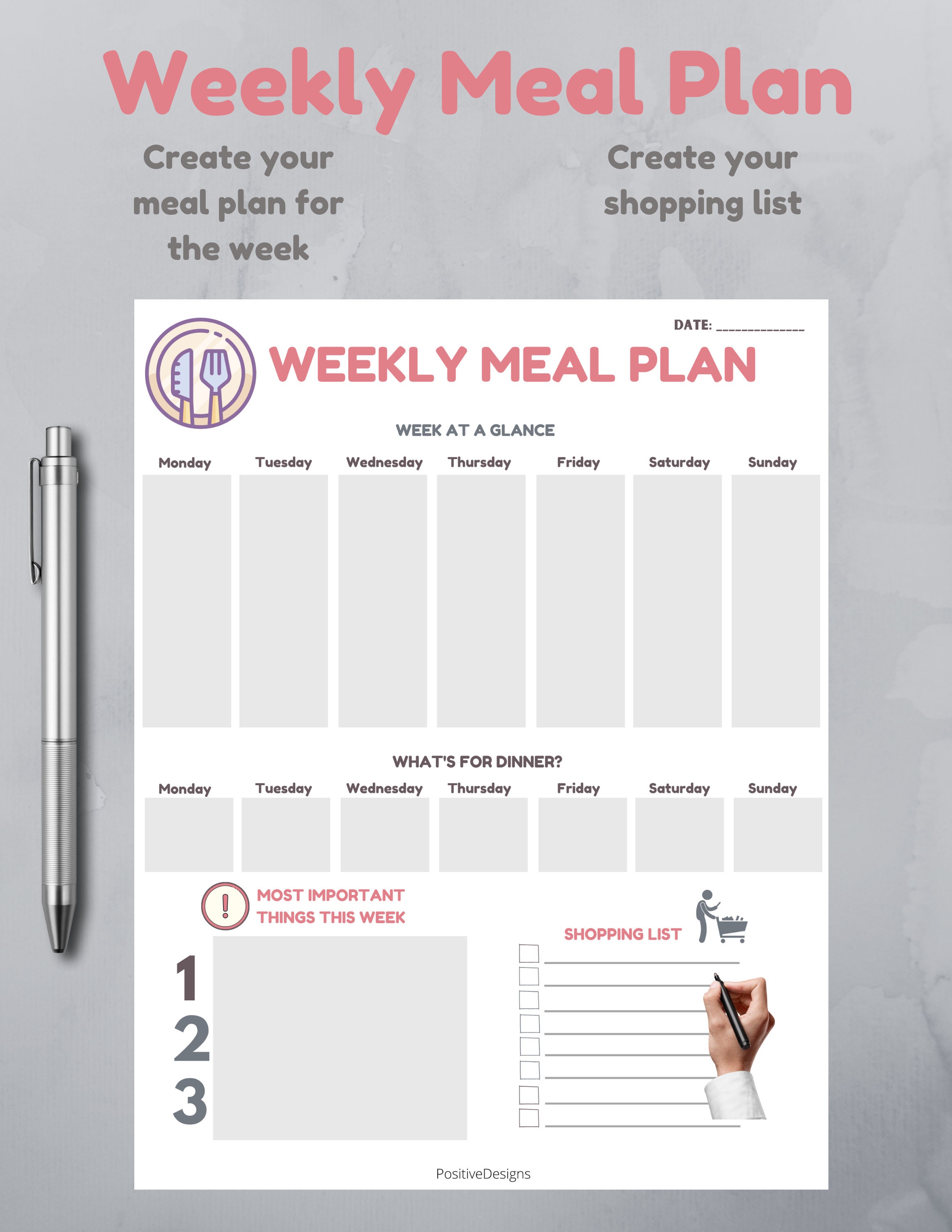 Weekly Meal Planner Printable, Digital Planner, Weekly Organizer ...