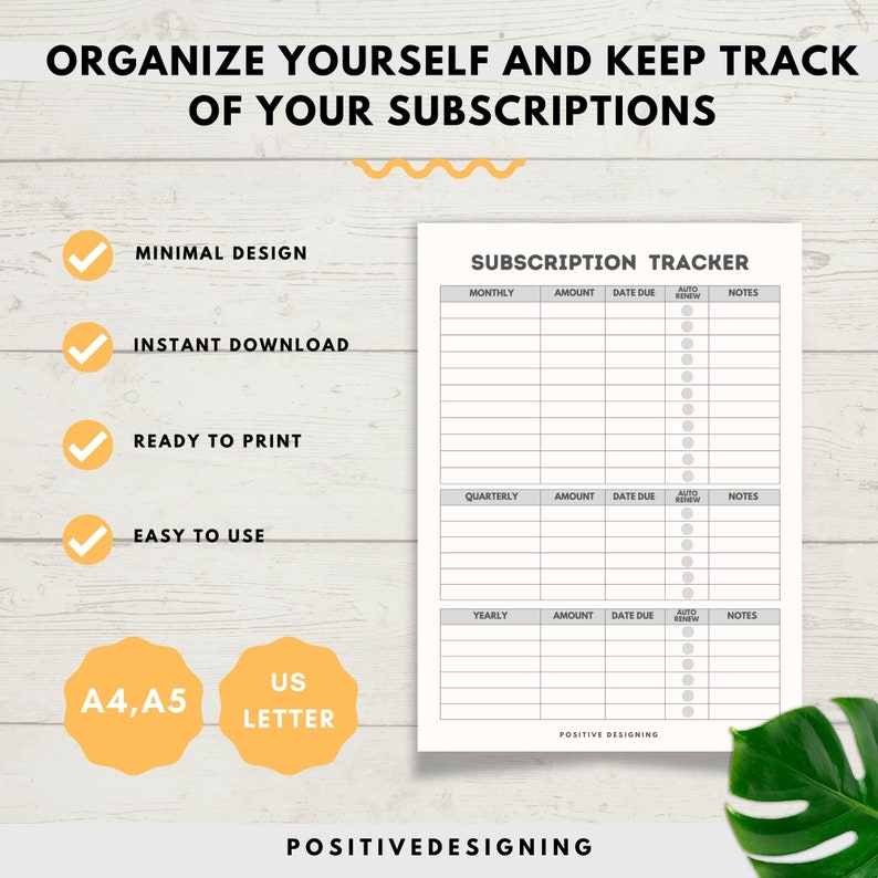 Subscription Tracker Printable | Budget Planner | Account Tracker ...