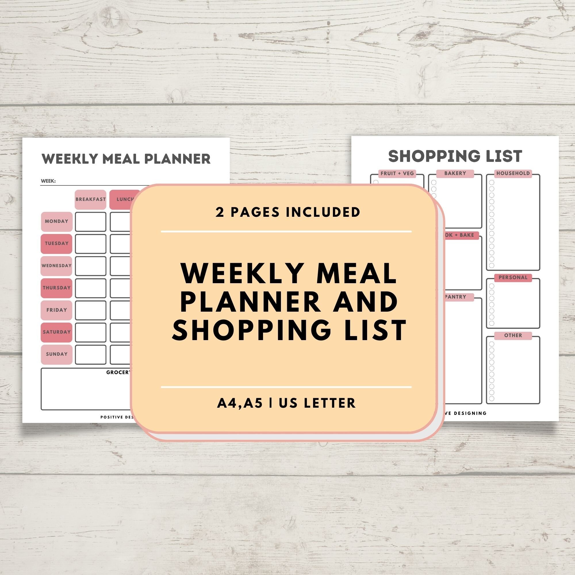 Printable Meal Planner, Weekly Menu Planner With Grocery List & Notes ...