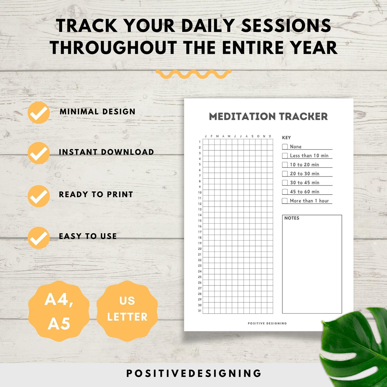 Meditation Tracker Printable Journal, Daily Wellness Log, Mindfulness ...