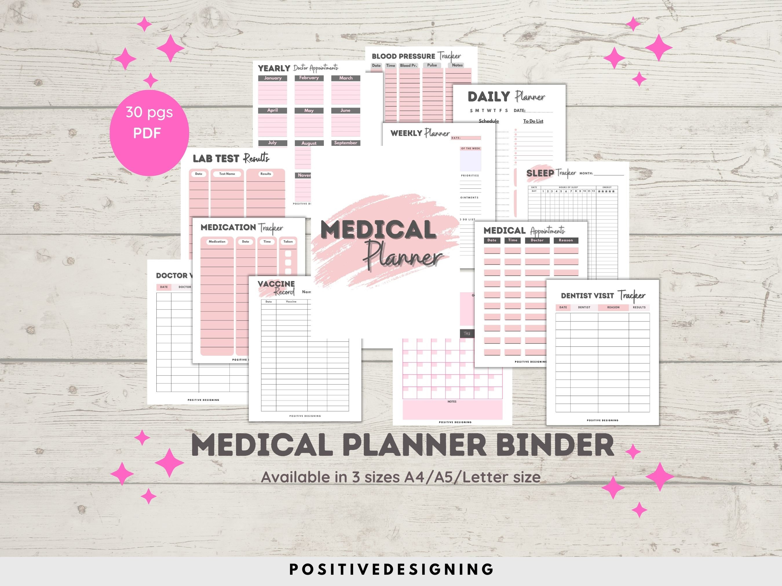 Medical Planner,medical Binder,health Tracker,blood Pressure Log,sleep ...