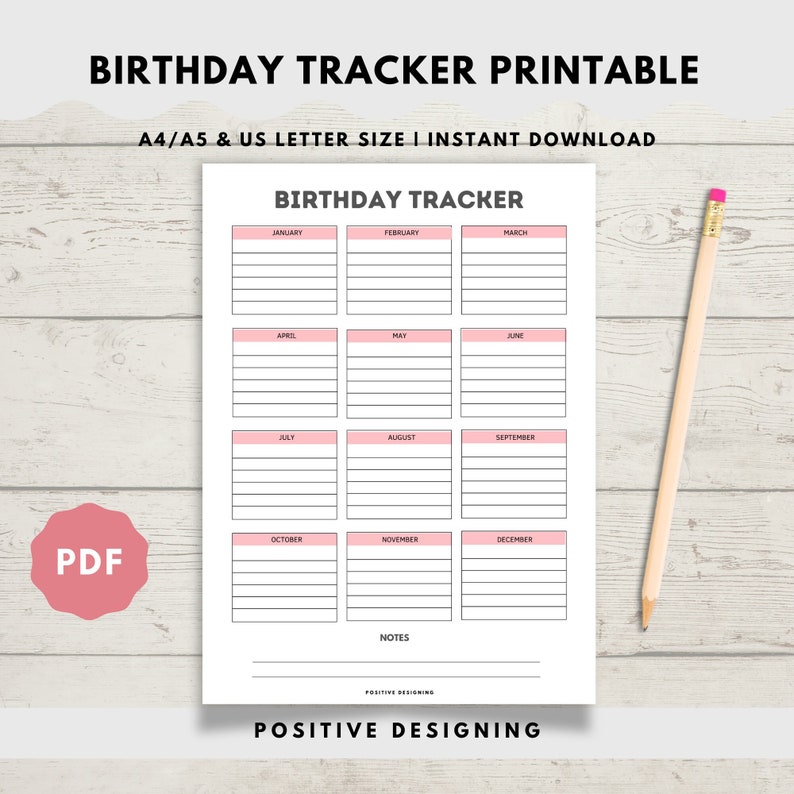 Birthday Tracker Printable Birthday List Birthday Planner - Etsy