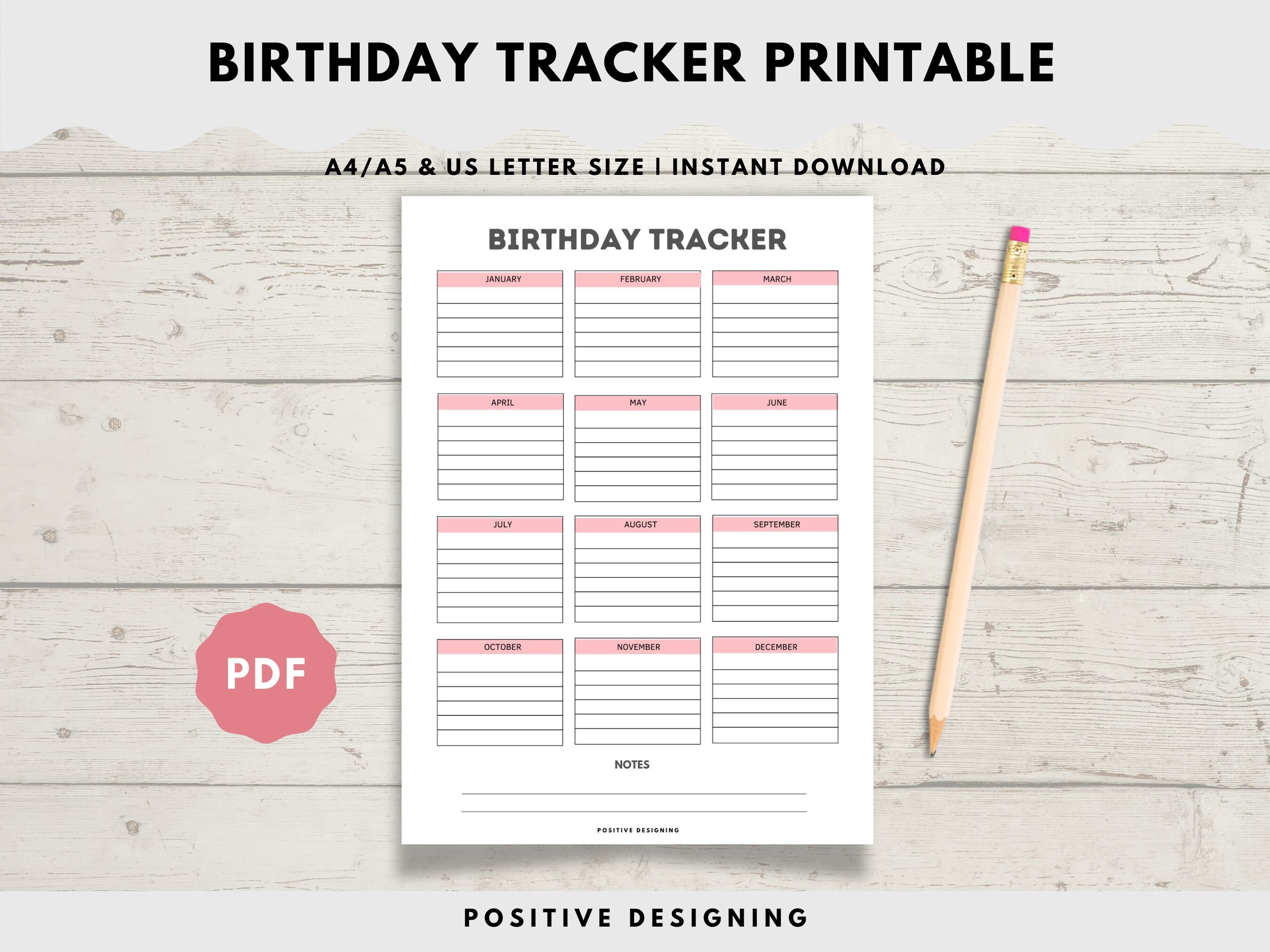 Birthday Tracker Printable Birthday List Birthday Planner Birthday ...