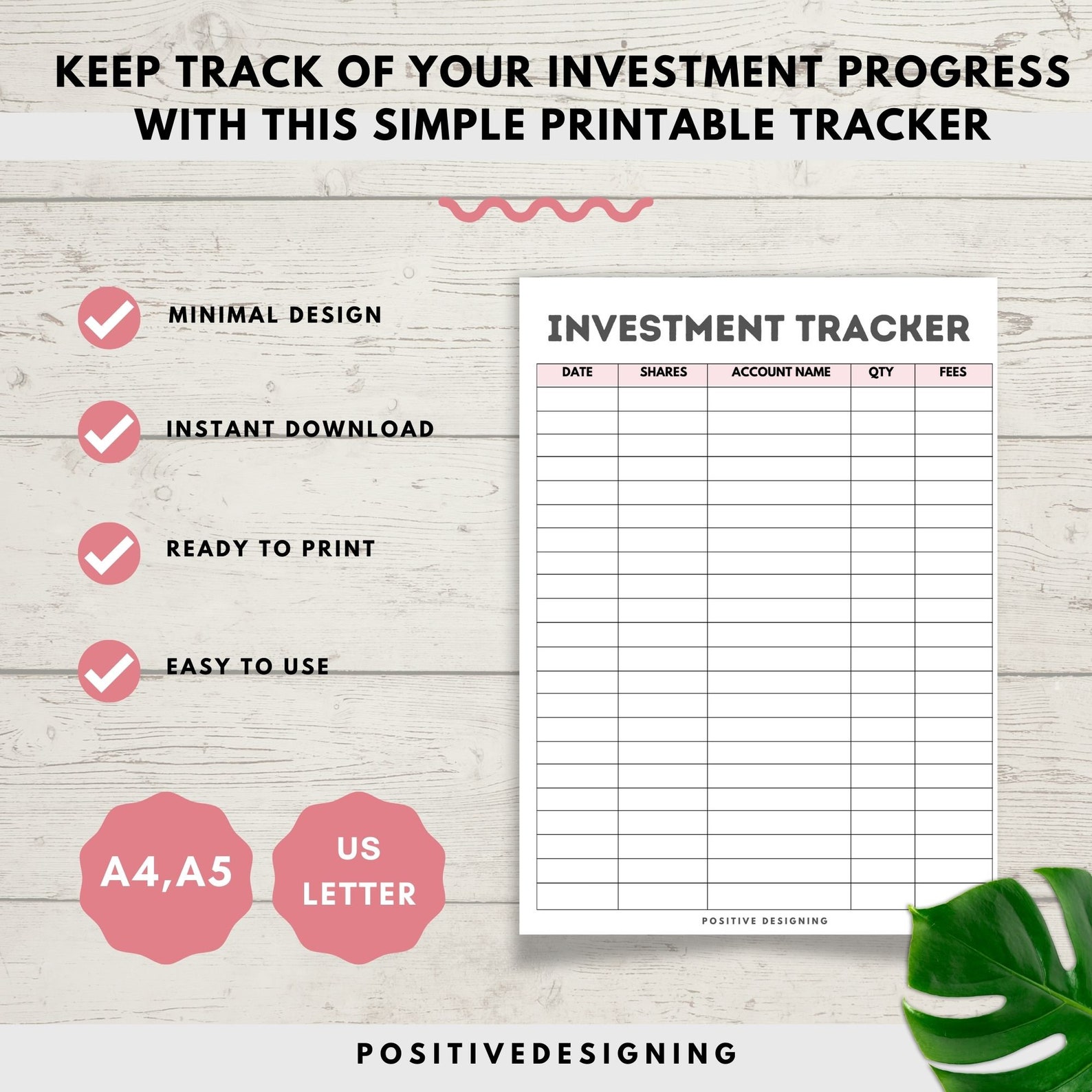Investment Tracker Printable | Stock Portfolio Progress Log | Money ...