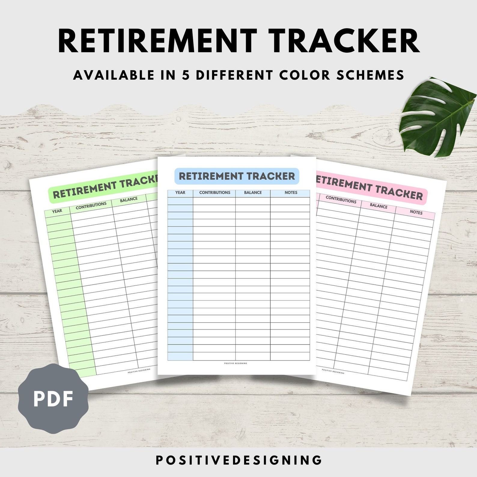 Retirement Funds Tracker Printable, Savings Planner, Contribution ...
