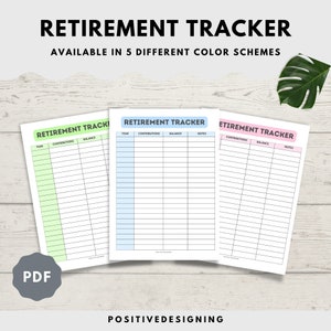 Retirement Funds Tracker Printable, Savings Planner, Contribution ...