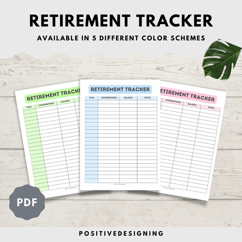Retirement Funds Tracker Printable, Savings Planner, Contribution ...