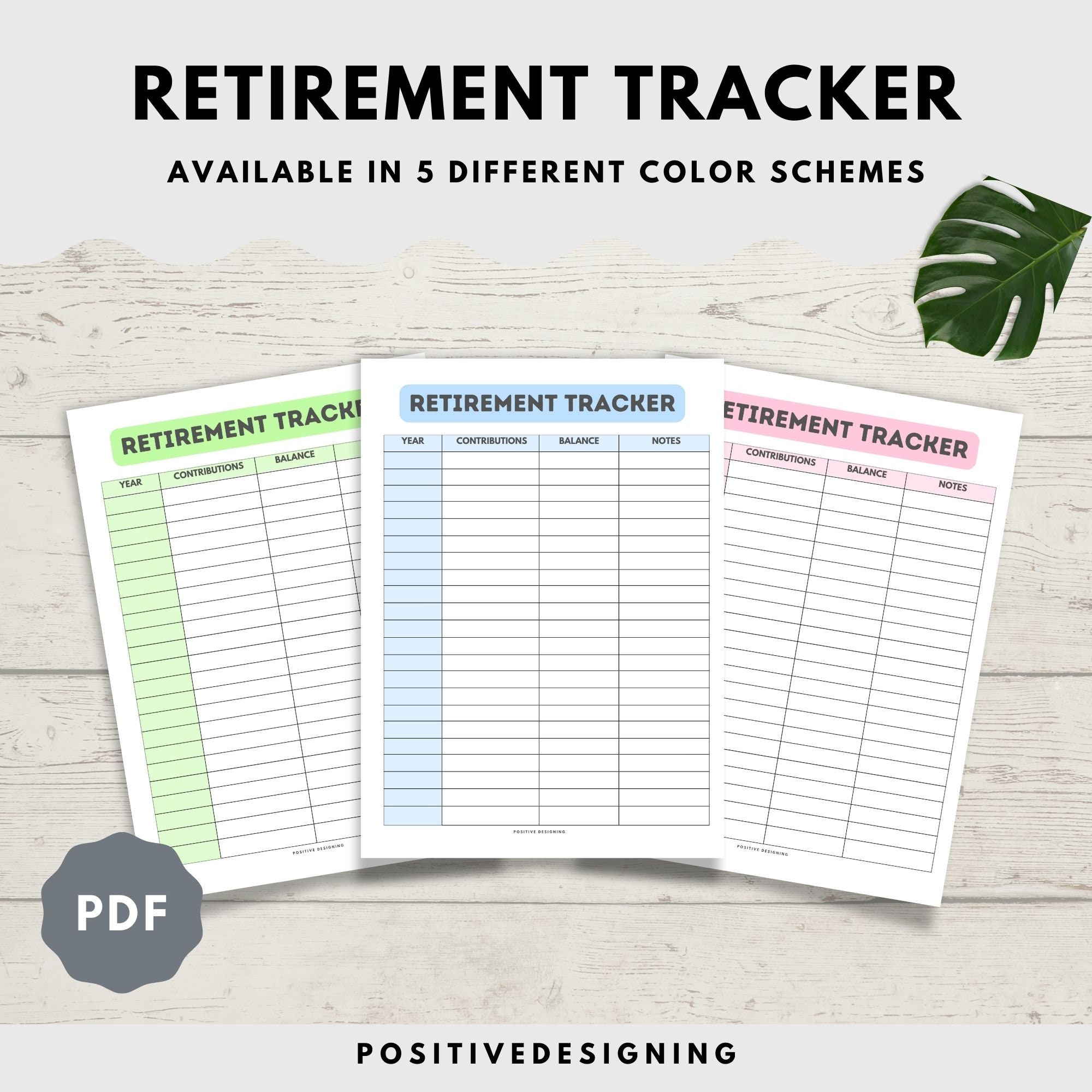 Retirement Funds Tracker Printable, Savings Planner, Contribution ...