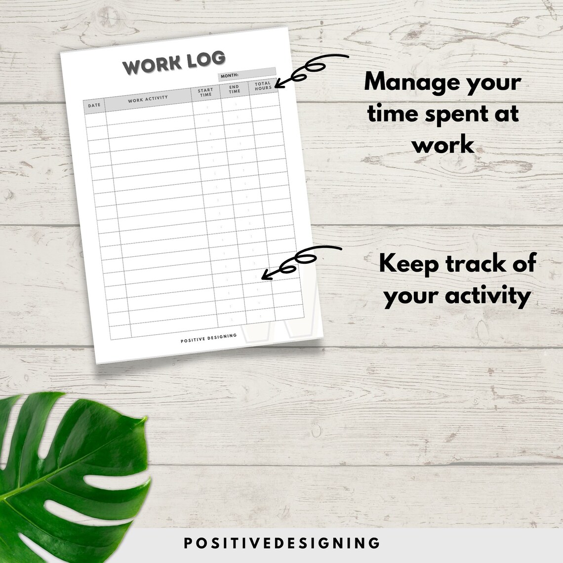 Printable Work | Time Log and Tracker | Activity Hours Log Printable ...