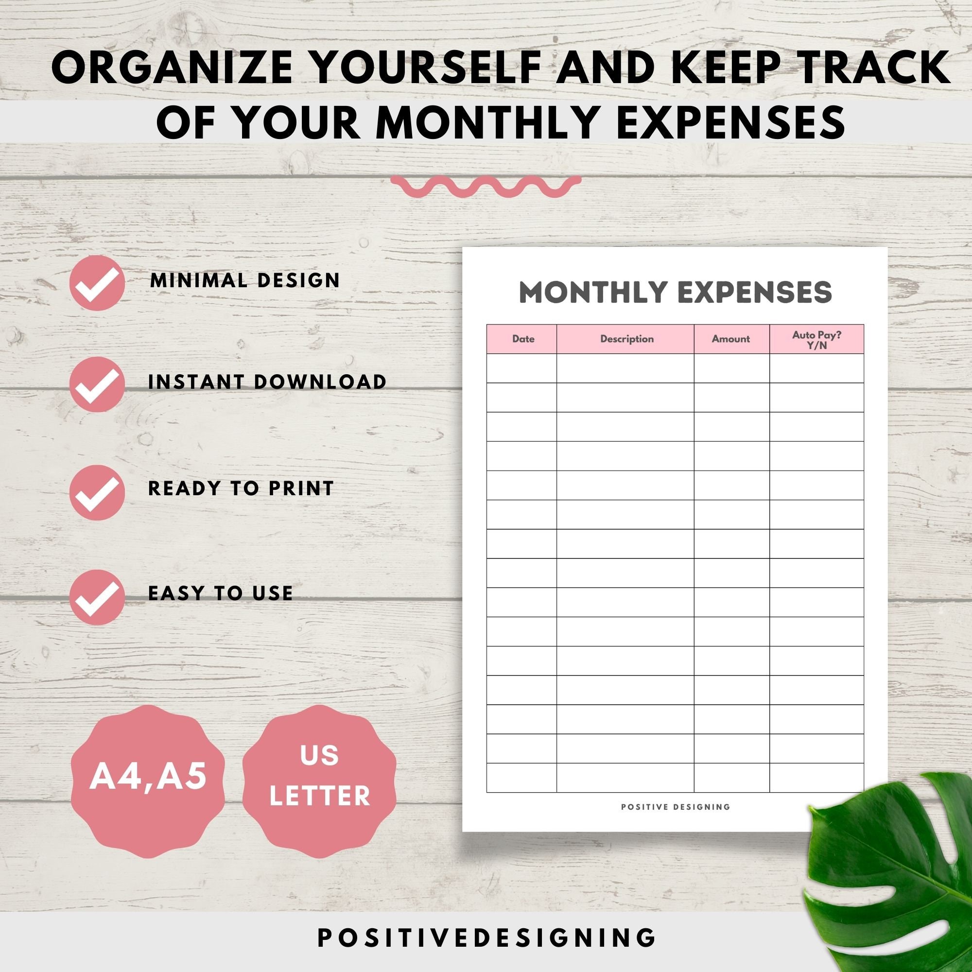 Monthly Expenses Tracker Printable, Spending Log, Purchase Recorder ...