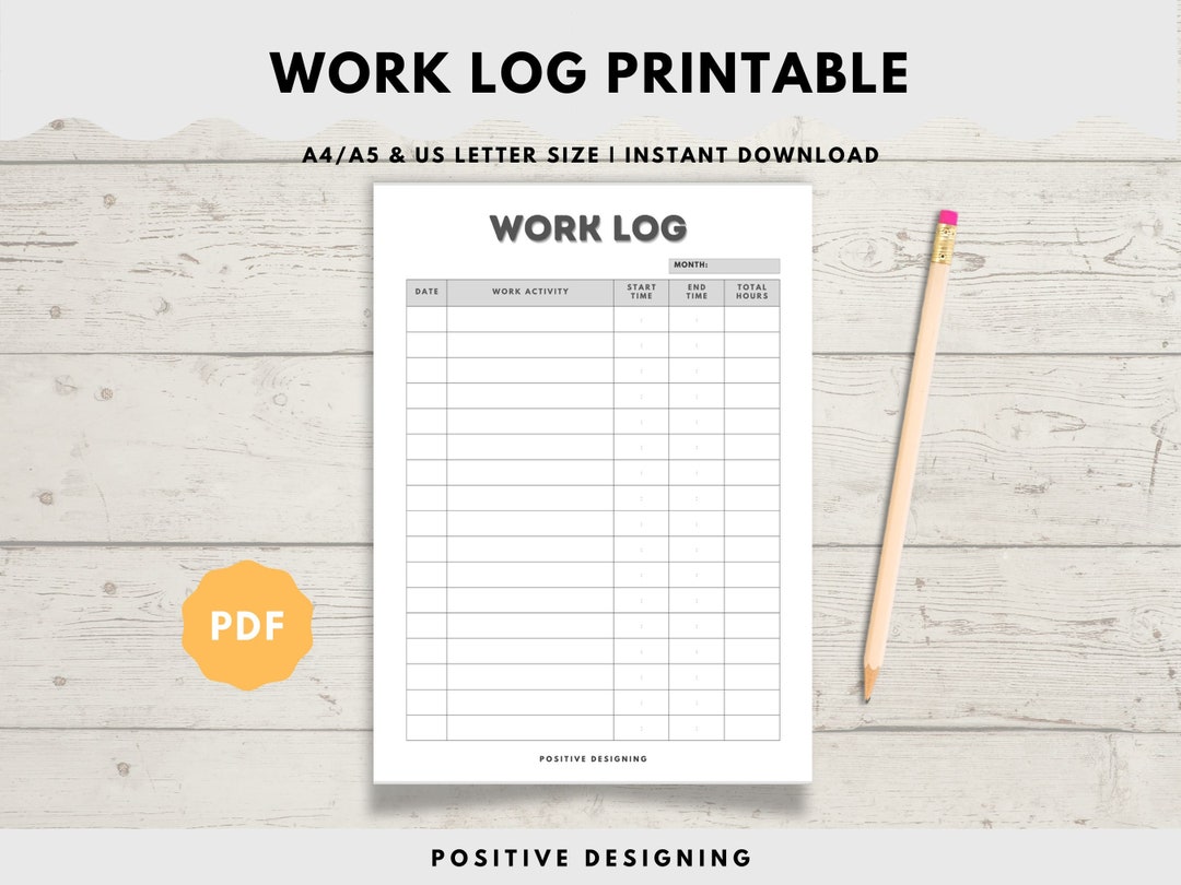 Printable Work | Time Log and Tracker | Activity Hours Log Printable ...