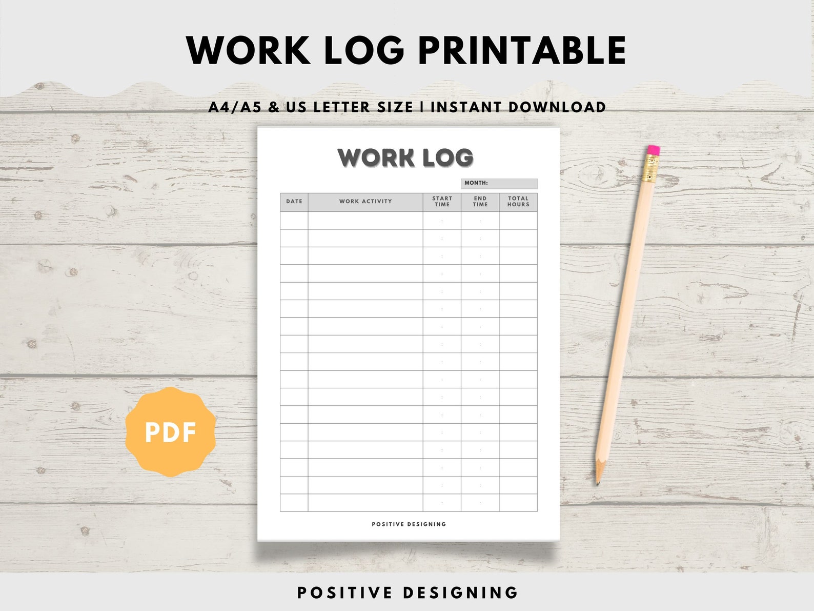 Printable Work | Time Log and Tracker | Activity Hours Log Printable ...