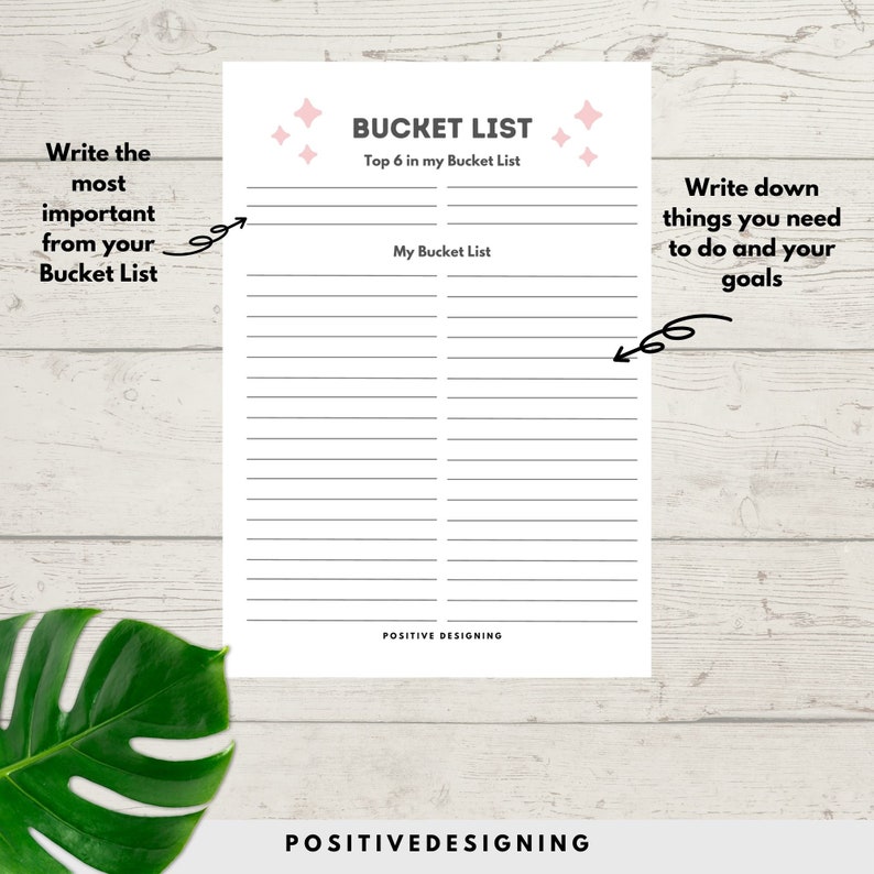 Bucket List Printable, Bucket List Template, Life Goals Planner, to Do ...