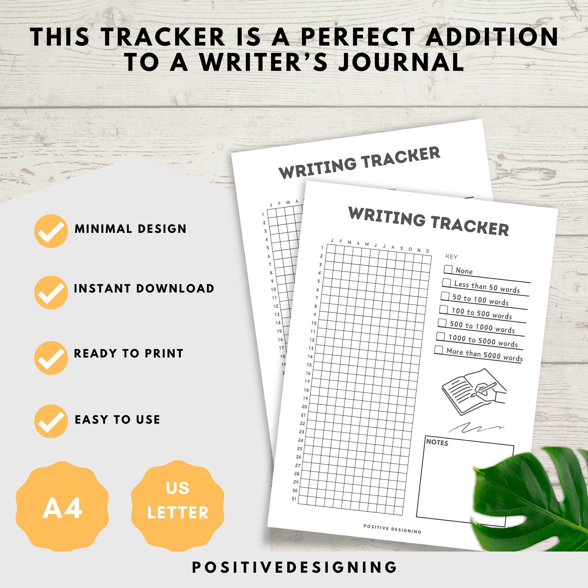 Writing Tracker - Printable Journal Page for Word Count, Writing Log ...