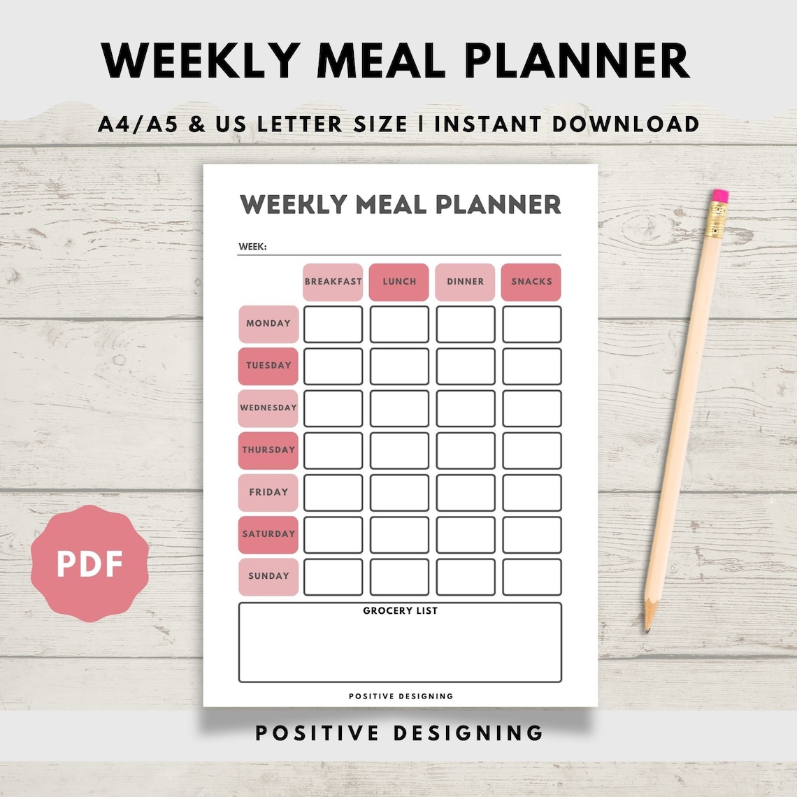 Weekly Meal Planner & Grocery List Printable PDF Digital - Etsy