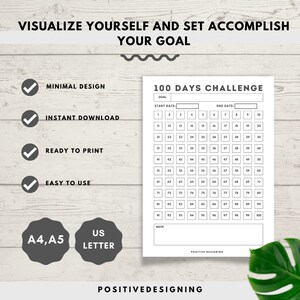 100 Day Challenge Tracker Template - Printable | Digital Download ...