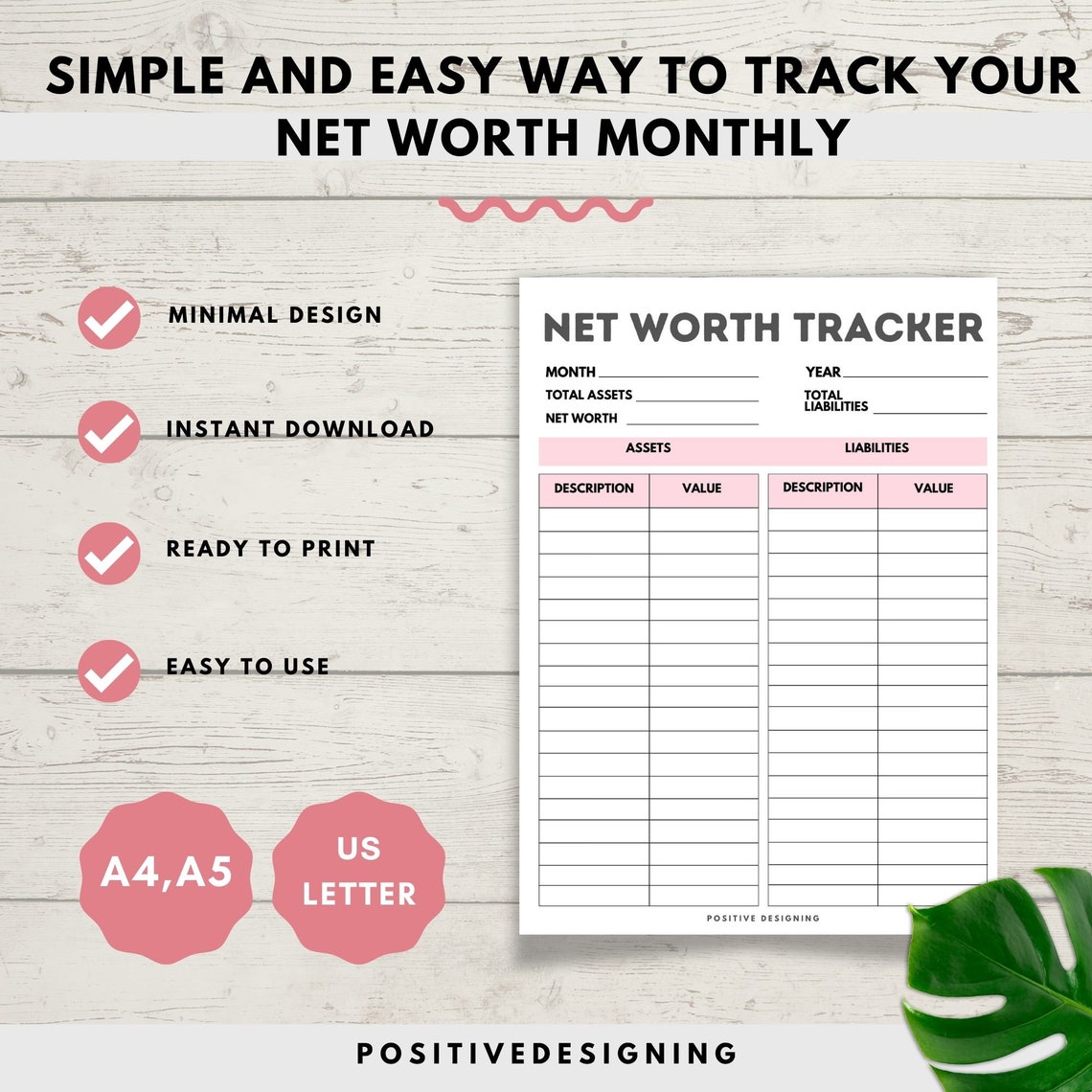 Net Worth Tracker Printable, Asset and Liability Balance Sheet ...