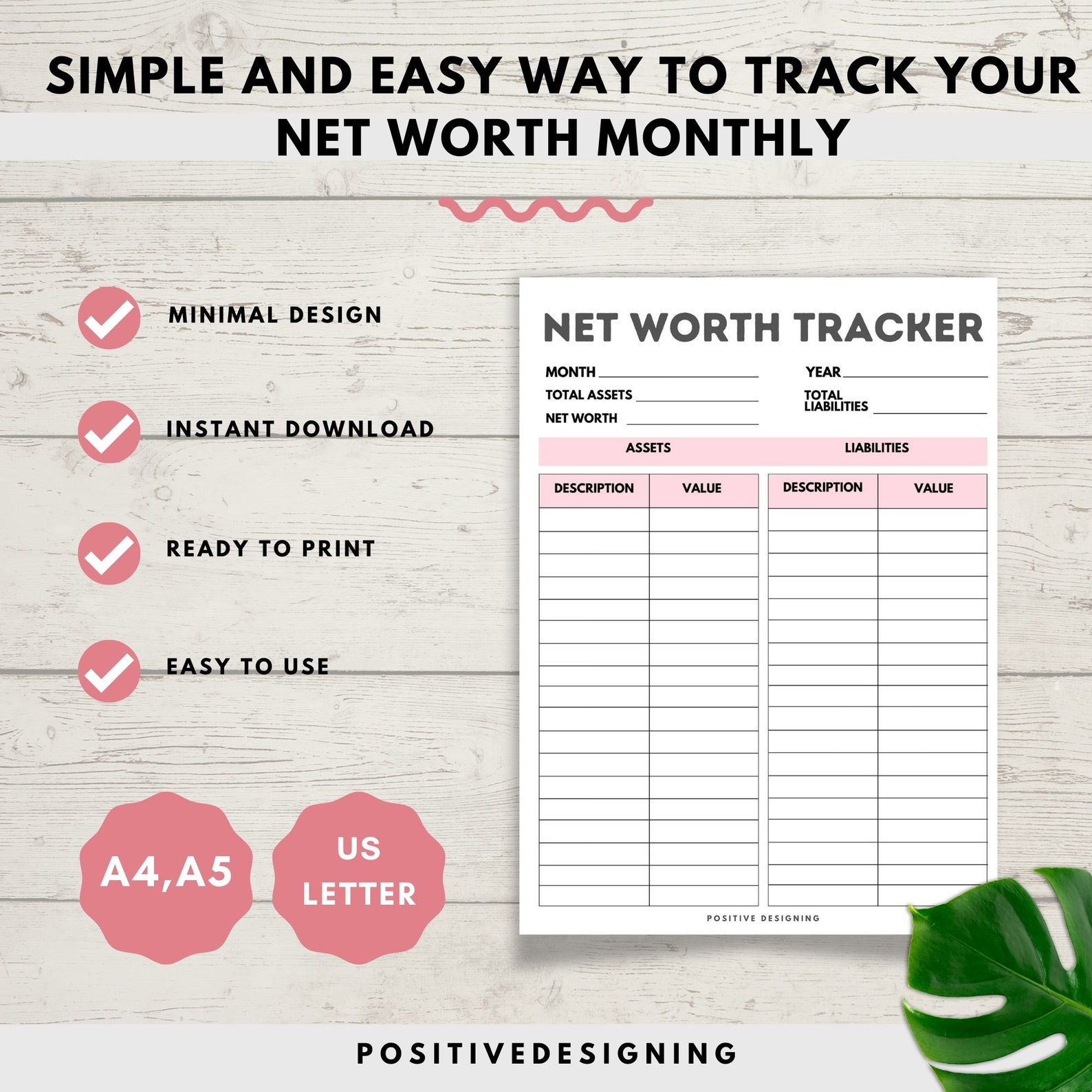 Net Worth Tracker Printable, Asset and Liability Balance Sheet ...