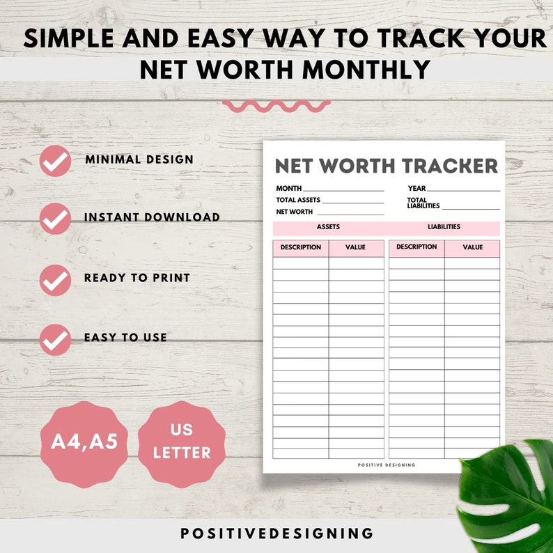 Net Worth Tracker Printable, Asset and Liability Balance Sheet ...