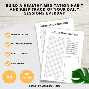 Meditation Tracker Printable Journal, Daily Wellness Log, Mindfulness ...