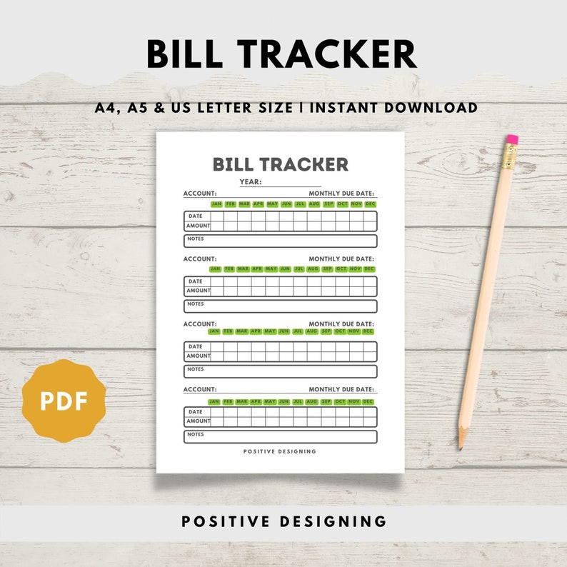 Monthly Bill Tracker Printable Bill Payment Tracker Bill - Etsy