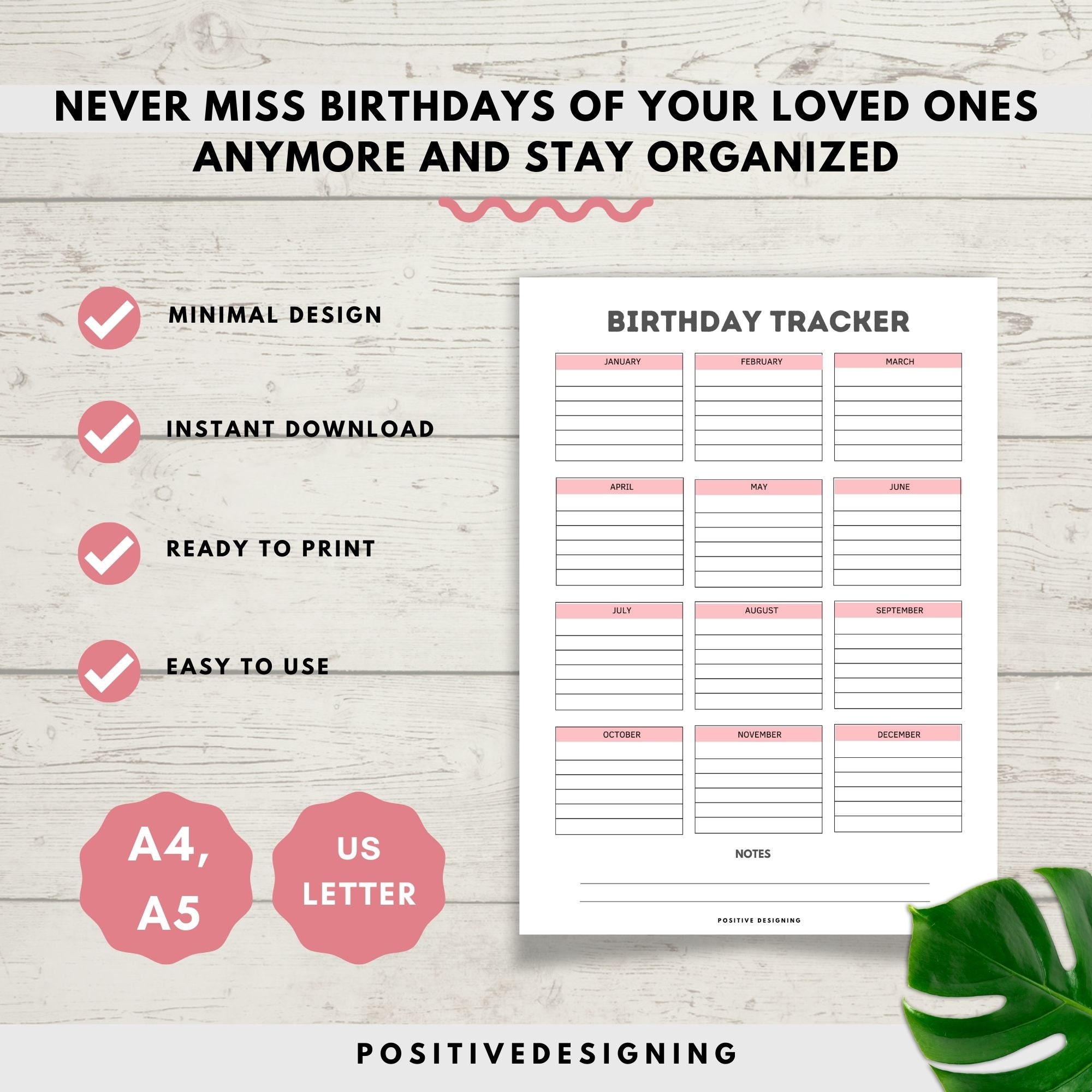 Birthday Tracker | Printable Birthday List | Birthday Planner ...