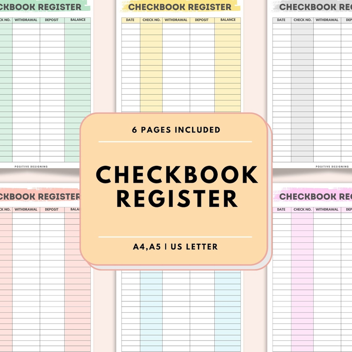 Printable Checkbook Register, Check Book Balance Log, Account Ledger ...