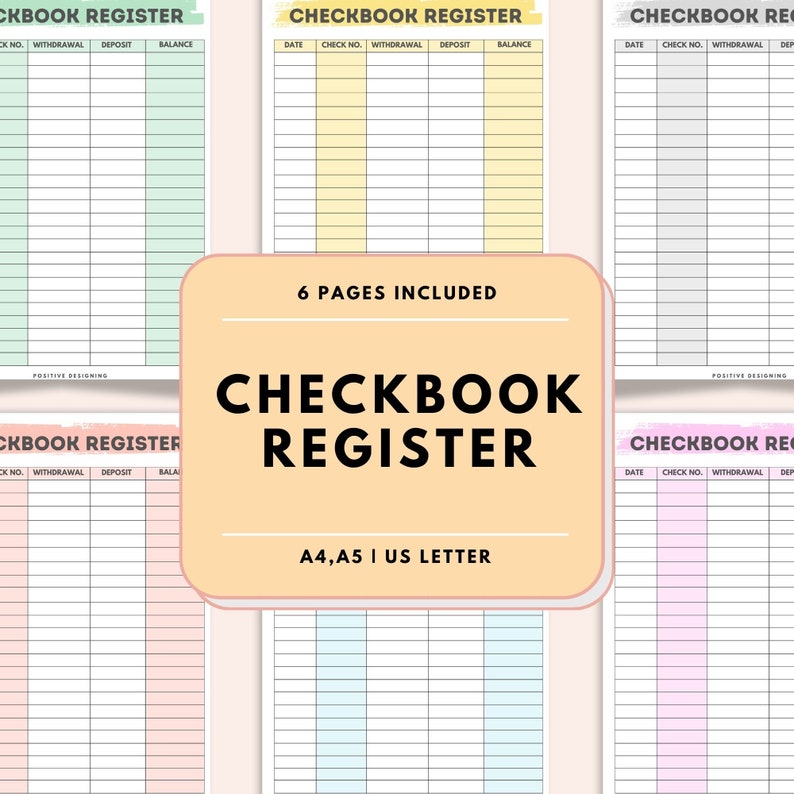 Printable Checkbook Register, Check Book Balance Log, Account Ledger ...