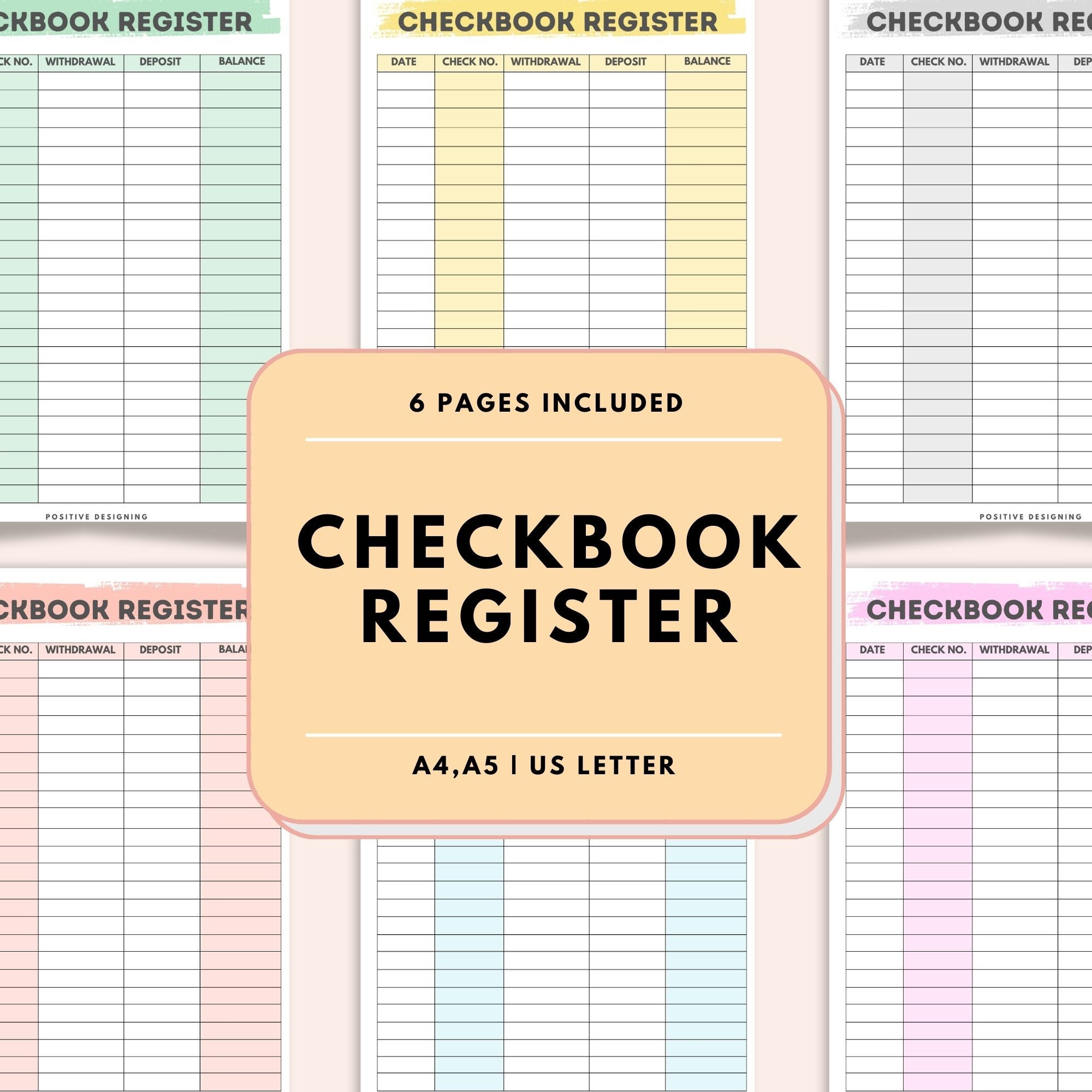 Printable Checkbook Register, Check Book Balance Log, Account Ledger ...