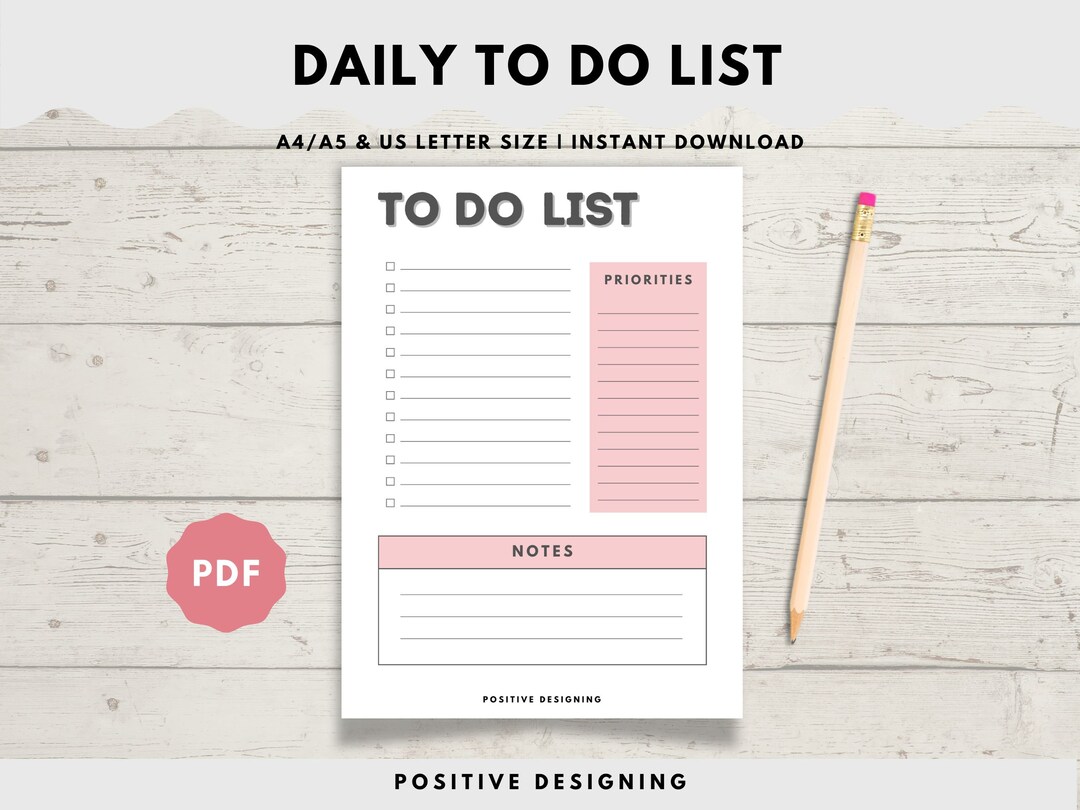 Daily to Do List Printable, Instant Download, Minimal Productivity ...