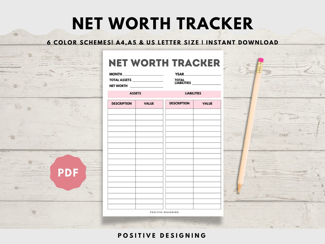 Net Worth Tracker Printable, Asset and Liability Balance Sheet ...