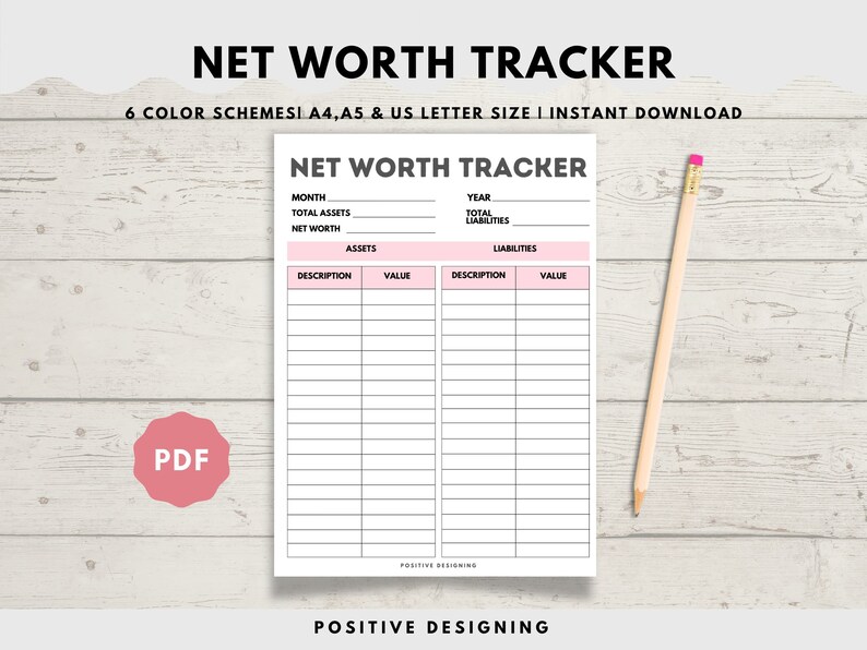 Net Worth Tracker Printable, Asset and Liability Balance Sheet ...
