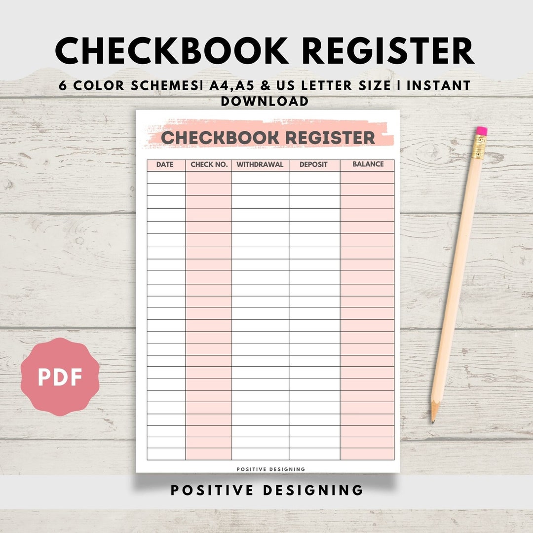 Printable Checkbook Register Check Book Balance Log Account - Etsy