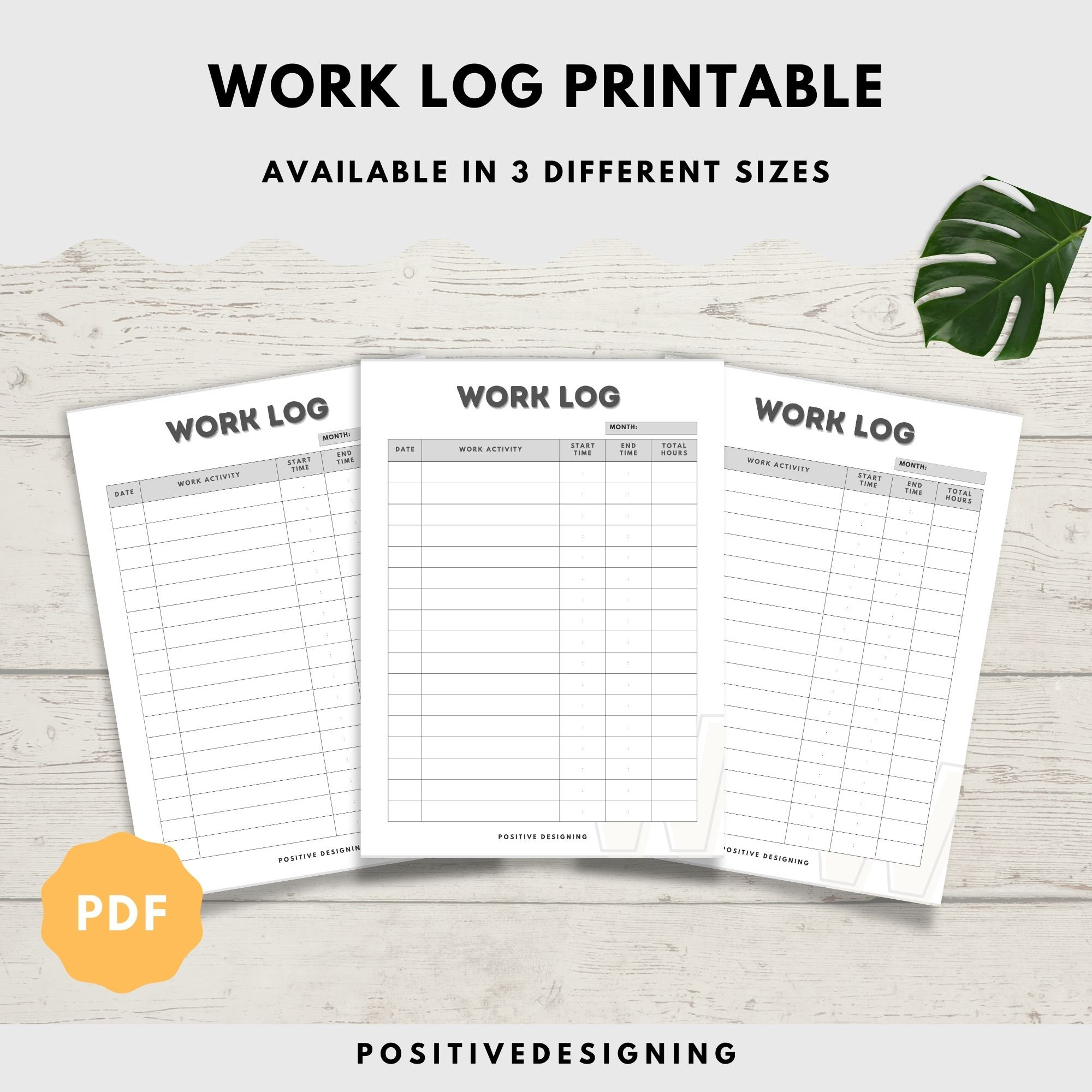 Printable Work | Time Log and Tracker | Activity Hours Log Printable ...